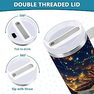 Slewiaeky Tumbler with Handle 40 oz Animal Hawk Beautiful America Travel Mug with Lid and Straw Stainless Steel Vacuum Insulated Water Bottle Cup for Iced Tea Coffee Cold Beverages Cup Holder Friendl