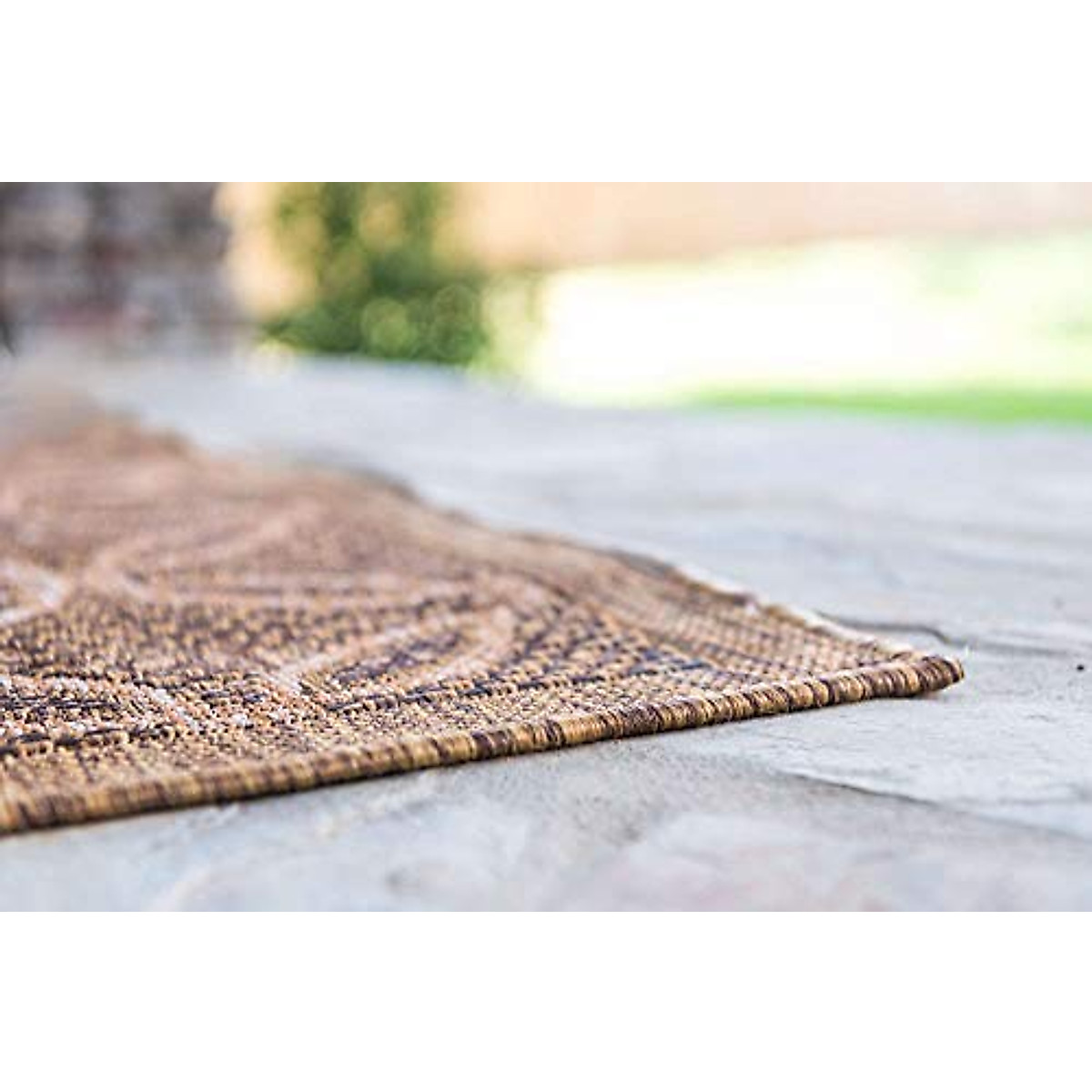 Unique Loom Trellis Collection Area Rug-Geometric Border Design, Moroccan Inspired for Indoor/Outdoor Décor, 8 ft x 11 ft 4 in, Light Brown/Brown