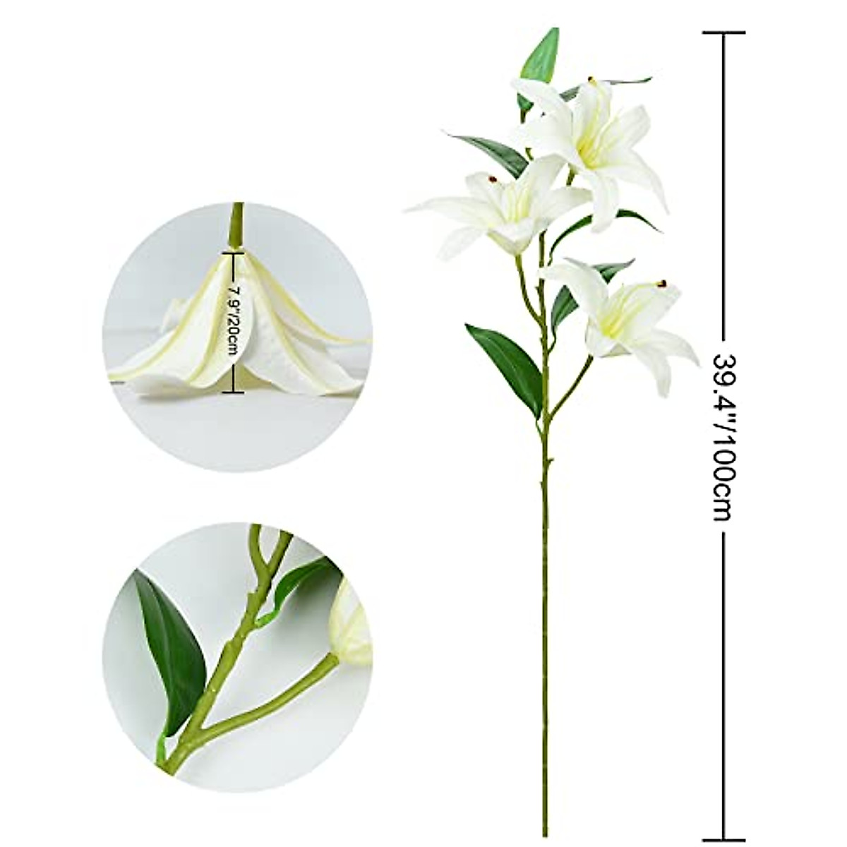 Shiny Flower 9 Heads Artificial Flower Bouquet Artificial Lily Flowers Fake Easter Tiger Lily Floral Arrangements Wedding Bouquets Home Office Garden Party Hotel Decoration 3 Pcs White 39.4 inch