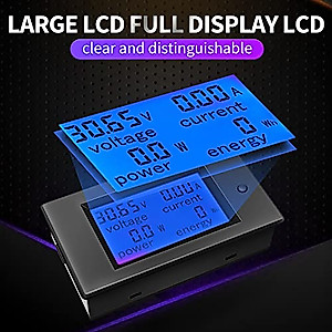 DC Multifunction Battery Monitor Meter, 6.5-100V, 0-100A (Widely Applied to 12V/24V/48V RV/Car Battery) LCD Display Digital Current Voltage Solar Power Meter Multimeter Voltmeter Ammeter