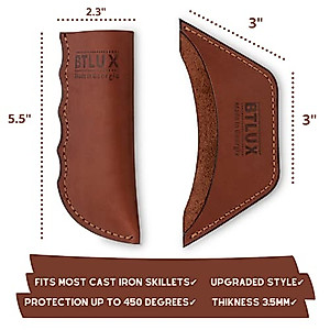BTLUX Cast Iron Handle Cover, Set of 2 - Extra Thick Leather Heat Resistant Handle Holder for Cast Iron Skillets, Pans - 𝐌𝐚𝐝𝐞 𝐢𝐧 𝐆𝐞𝐨𝐫𝐠𝐢𝐚