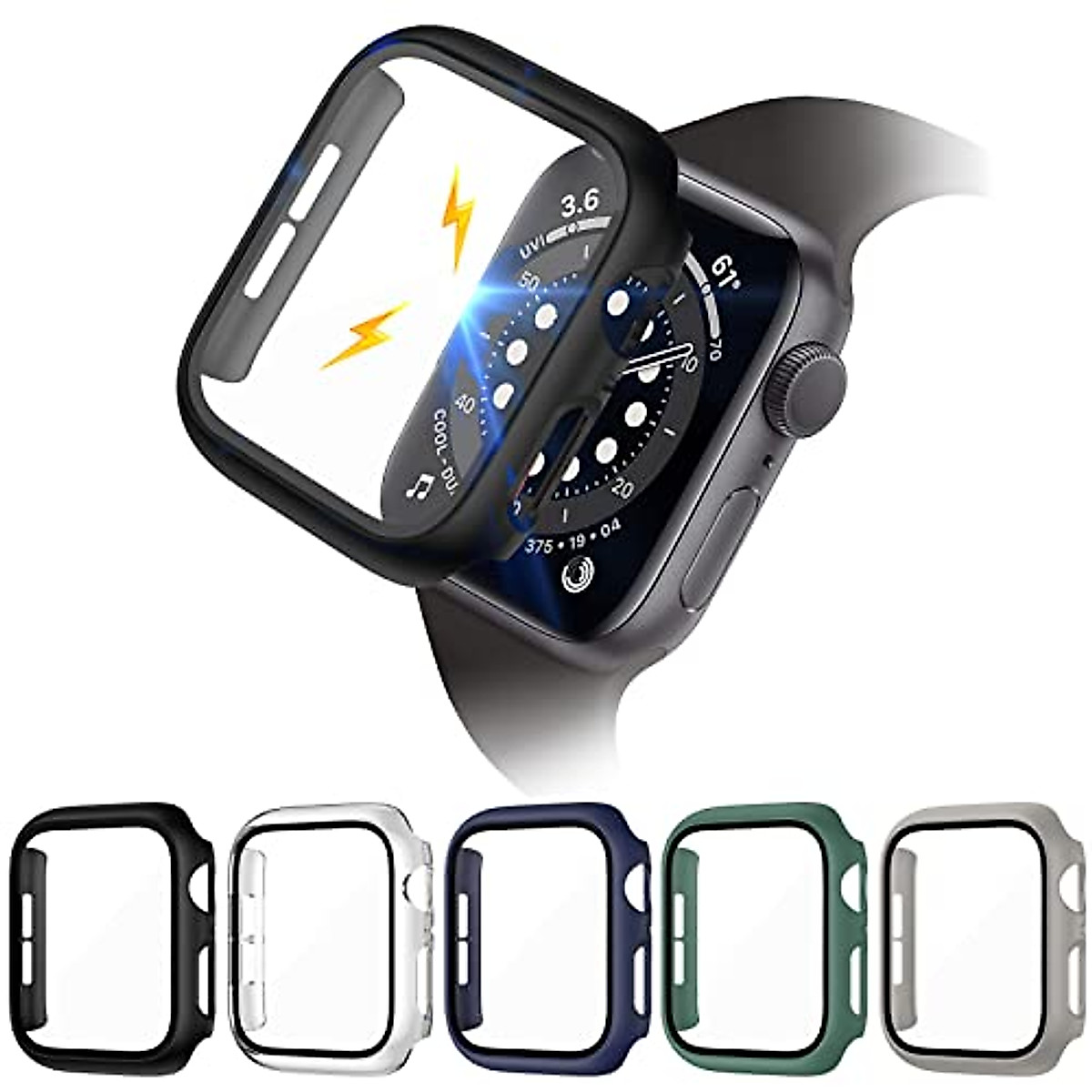 VASG 5-Pack Compatible with Apple Watch Case 44mm, Built-in HD Clear Ultra-Thin Screen Protector Cover Hard PC Case Compatible with Apple Watch Series 4/5/ 6/SE