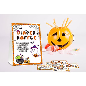 Halloween Diaper Raffle Game Sign and Card, Halloween Baby Shower Party Game Set, 1 Sign With 50 Raffle Tickets –LK-013