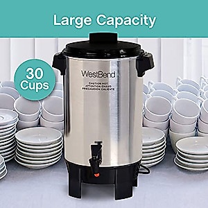 West Bend 58030 Coffee Urn Highly-Polished Aluminum Features Automatic Temperature Control with Fast Brewing and Easy Clean Up, 30-Cup, Silver