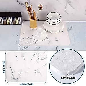 Stone Dish Drying Mat For Kitchen Counter - Diatomite Stone Dish Drying Mat, Quick Drying Non-Slip Heat Resistant Hard Diatomaceous Mat for Dishes Baby Bottles and Dish Drainer Rack (15.7x11.8 Inch)