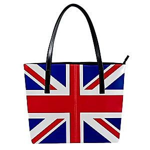 United Kingdom Flag Tote Bag for Women Girls, Leather Shoulder Bag with Inside Pockets, Zip Top Handbags