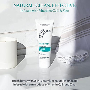 Better & Better Immunity Toothpaste with Vitamin C, E & Zinc | Fluoride Free, SLS Free Toothpaste 1CT | Freshens Bad Breath | Natural, Vegan, Whitening Toothpaste for Immune Support with Organic Mints