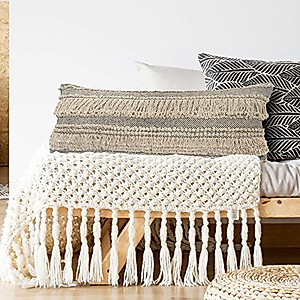 LR Home Tufted Farmhouse Throw Pillow, 14" x 36", Gray/Ivory