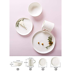 LE TAUCI 4 Piece Matte Glaze Dinnerware Set, Place Setting Service One Person, White
