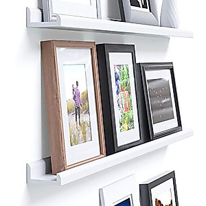 Wallniture Boston 46 Inch White Wall Shelf for Picture Frames, Narrow Picture Ledge Shelf for Wall Decor, Wood