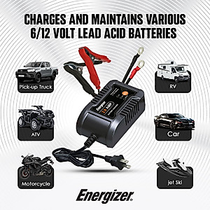 Energizer 2-Amp Battery Charger/Maintainer, 9-Step Smart Battery Car Charger, LCD Display, 6V/12V Voltage Detection for Auto, Motorcycle, RV, Boat,SUV