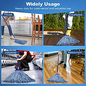 Matthew Cleaning Screw-on Heavy Duty Cotton Wet Mop Replacement Heads(Blue, Large,3Pack) with 2 Pack Microfiber Cloth for Residential & Commercial Floor Cleaning Use- Fit Standard American Screw