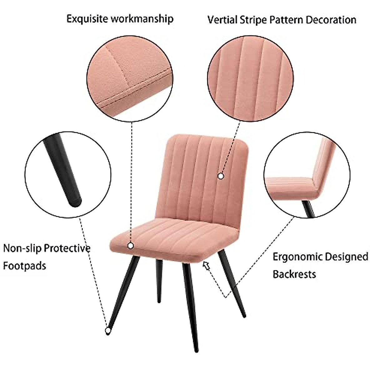 ALISH Mid Century Modern Dining Chairs Upholstered Dining Room Chairs Set of 2 Armless Accent Chairs Kitchen Chairs Side Chairs with Metal Legs for Home Kitchen(Pink, Set of 2)