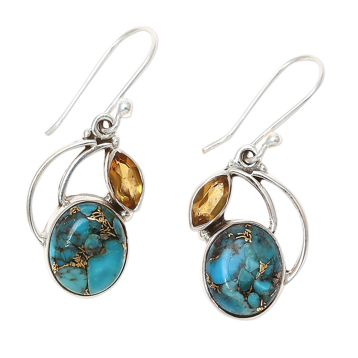 NOVICA Artisan Handcrafted Citrine Dangle Earrings For Women | Turquoise Earrings Dangling | Turquoise Earrings Sterling Silver | Natural Turquoise Earrings For Women | Minimalist Turquoise Earrings