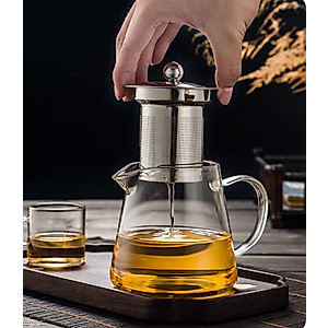 Glass Teapot with Removable Stainless Steel Infuser, Borosilicate Glass Tea Pot with Strainer,for Blooming Tea & Loose Leaf Tea, Microwave & Stovetop Safe (33OZ)