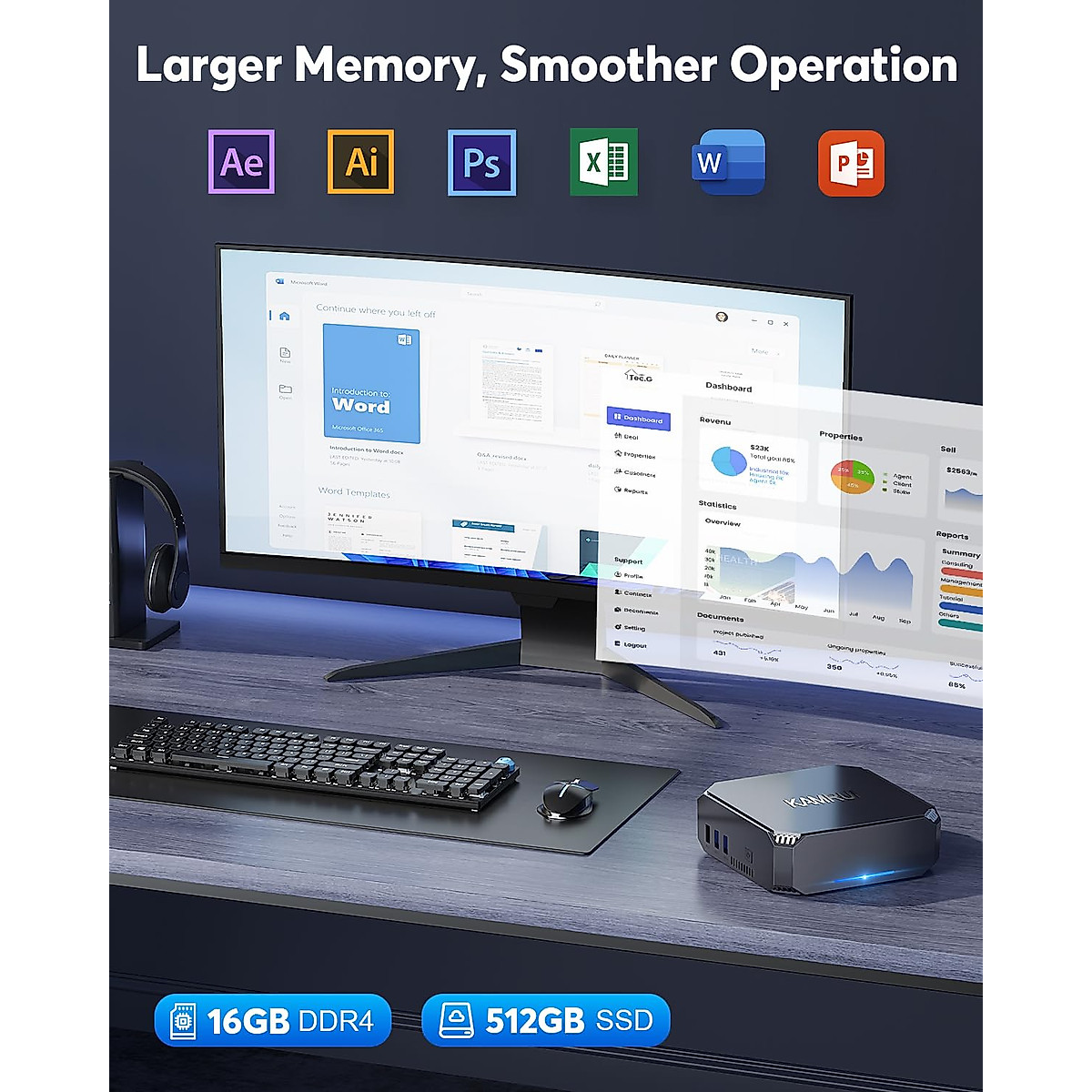 KAMRUI AK2 PLUS Mini PC, N100 Mini PC Windows 11, Intel 12th Alder Lake N100(Up to 3.4GHz), Mini Computers 16GB RAM 512GB SSD, Mini Desktop Computer 4K/WiFi/BT4.2, Micro PC Tower Ethernet for Office