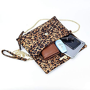 LIFEMATE Leopard Clutch Shoulder Crossbody Foldover Wristlet Bag for Women Ladies Girls PU Faux Suede Leather