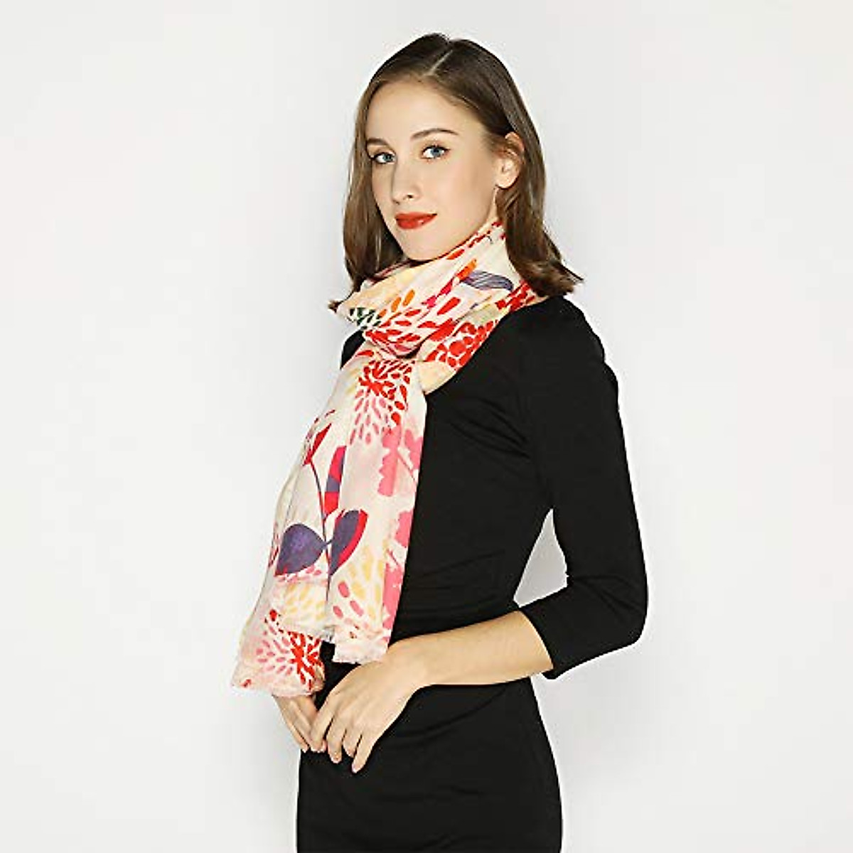 DANA XU 100% Pure Wool Pashmina Cashmere Long Travel Scarf Shawls And Wraps For Evening Dress Women Soft Warm Floral Blanket