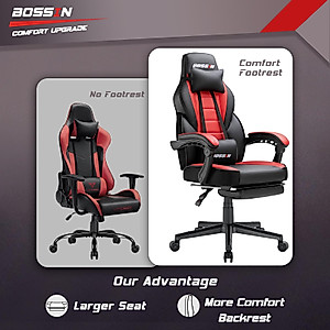 BOSSIN Gaming Chair with Footrest and Massage 400lb Weight Capacity, Big and Tall Gaming Chair for Adults, Ergonomic Heavy Duty Gaming Chair with Large Size Seat and High Back