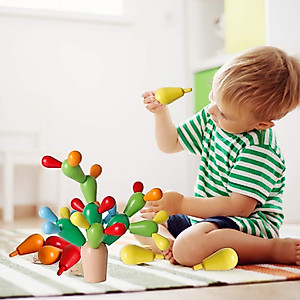 SGVV90 Wooden Balancing Cactus Travel Size,Made from Rubberwood and Non-Toxic Paints and Dyes,Fun and Educational Activity Puzzles Montessori Toys for Toddler Kids