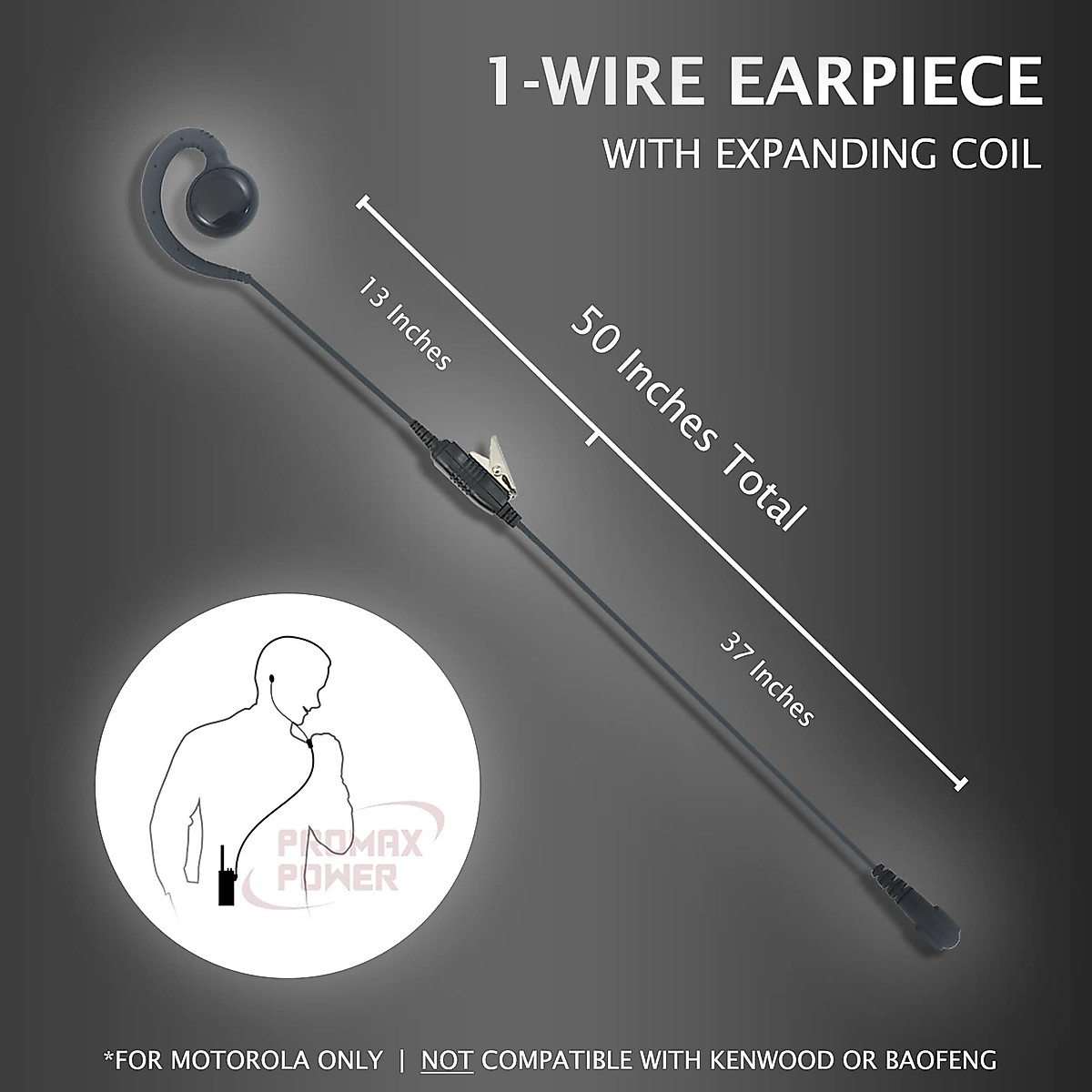 PROMAXPOWER [10-Pack] 1-Wire C-Shape Swivel Earpiece Headset with PTT Button Mic for Motorola Two-Way Radio Walkie Talkies CP110, CP150, CP200, CLS1110, CLS1410, EP450, GP308, RDM2070D