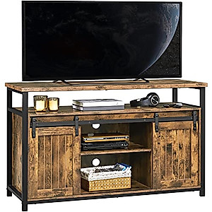Yaheetech TV Stand Media Entertainment Center with Sliding Barn Doors for 65 Inch TV, 55 Inch TV Stand with Storage and Adjustable Shelf, Industrial TV Table for Bedroom, Rustic Brown