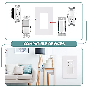 Bates- Screwless Decorator Wall Plates, Switch Plate Covers, 6 Pack, Screwless Wall Plates 1 Gang, White Switch Plate Covers, Switch Cover Plate, Wall Switch Cover, Electrical Outlet Cover Plate