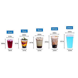 EDI [20 oz. - 100 Sets] Crystal Clear Disposable PET Plastic Cups with Flat Lids and Straws