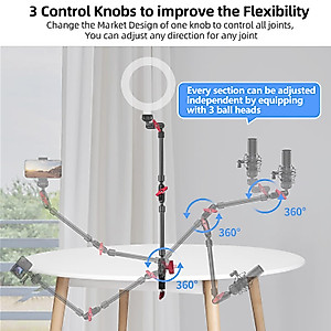 Hemmotop 22in Magic Arm with Clamp, Long Articulating Arm Camera Mount, Adjustable Phone Mount Holder 360° Rotation, Mic Arm for Microphone, LED Lights, for iPhone, Tripod, Desk, Table