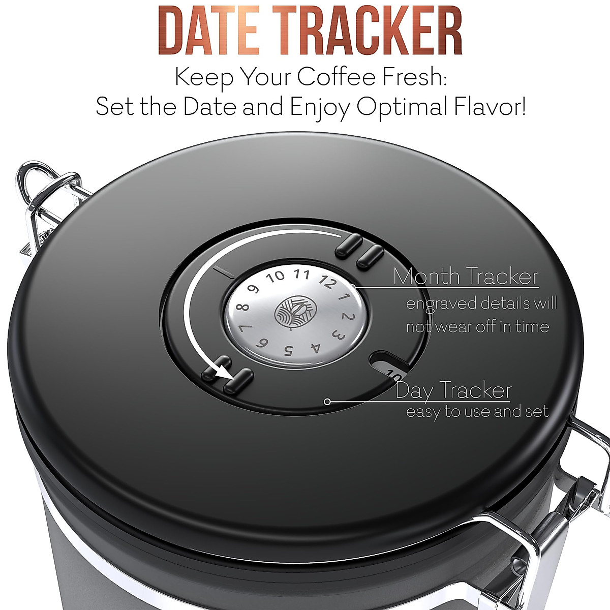 Extra Large 38oz Beans / 35oz Grounds Coffee Canister - Coffee Storage Container Tea Flour, Airtight Stainless Steel with Date Dial Release Valve Spoon