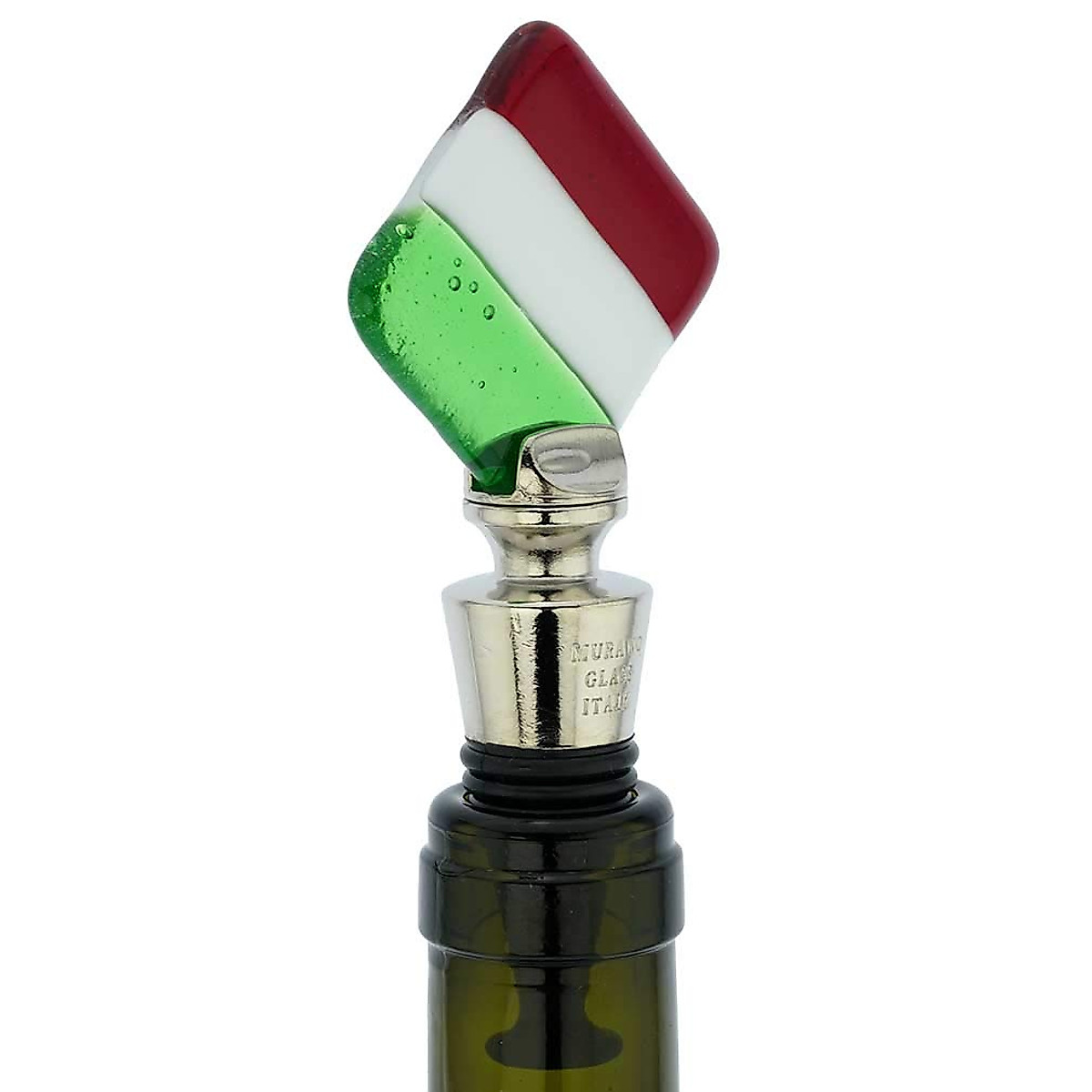GlassOfVenice Murano Glass Bottle Stopper - Italian Flag