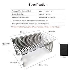 Mini Portable Charcoal Grill,Small BBQ Grill Tabletop Fire Pit for Camping Patio Outdoor Stainless Steel Camping Grill Folding Barbecue Grills Backpacking Grill