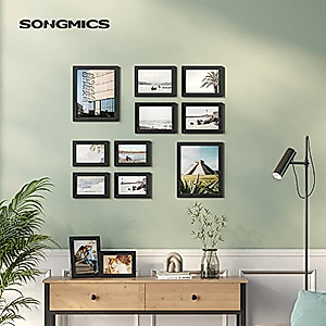 SONGMICS Picture Frames, 10 Pack Collage Picture Frames with Two 8x10, Four 5x7, Four 4x6, Photo Frame Set for Wall Gallery Decor, Hanging or Tabletop Display, Clear Glass Front, Black