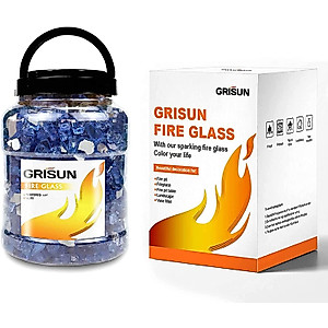 Grisun Fire Glass with Drop-in Fire Pit Kit 18 x 18 Inch, Round Burner with Tray, Come with Upgraded Spark Ignition Kit for Gas Fire Pit, Fire Table