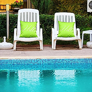 Lewondr Waterproof Throw Pillow Cover, 2 Pack Hello Printing Outdoor Throw Pillow Case UV Protection Garden Cushion Cover for Patio Sofa Couch Balcony Decor 18"x18"(45x45cm), Fluorescent Green