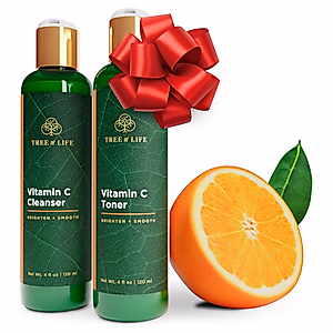 Tree of Life Beauty Vitamin C Brightening Duo, Facial Toner for Minimizing Pores & Facial Cleanser for Gentle Deep Cleaning with Organic Aloe, Clean Dermatologist-Tested Skin Care, 2 X 4 Fl Oz
