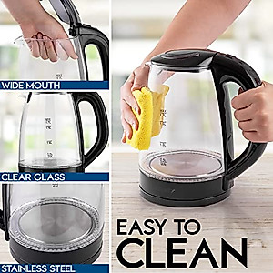 Zulay 1.7L Glass Electric Kettle with Blue LED Light - Borosilicate Glass Hot Water Kettle Electric - Electric Glass Kettle Water Boiler with Auto Shut-Off and Boil-Dry Protection