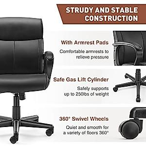 Office Chair, Computer Chair Mid Back Desk Chair Height Adjustable Home Office Chair with Wheels and Soft Armrests Wide Seat Cushion for Heavy People