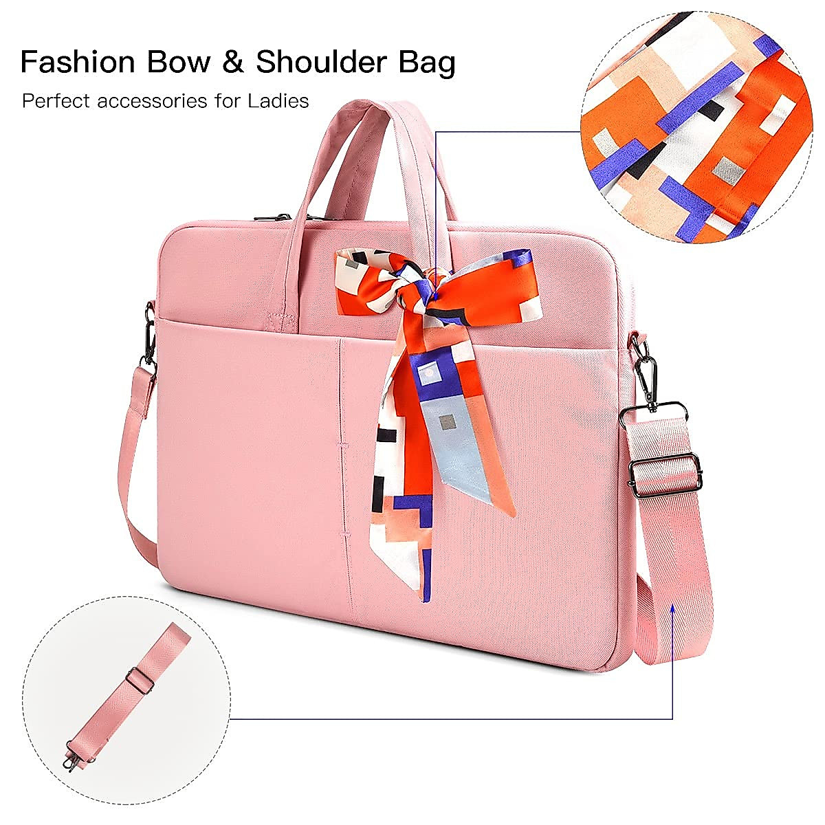 15.6 Inch Laptop Sleeve Shouler Bag Women Ladies Case for Macbook Pro 16 M3 M2 M1, Dell Inspiron 15, HP Envy/Pavilion 15.6, Acer Aspire 15, Lenovo IdeaPad 3 15.6, ASUS Chromebook MSI 15.6 Case, Pink