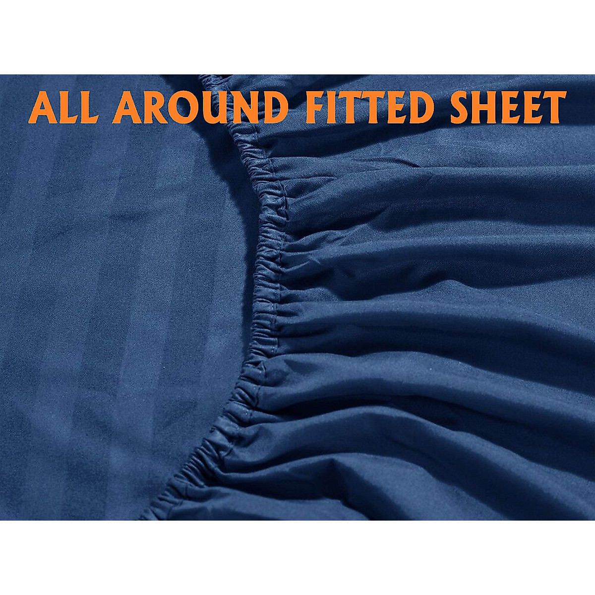 Elegant Comfort Best, Softest, Coziest 6-Piece Sheet Sets! - 1500 Premier Hotel Quality Luxurious Wrinkle Resistant 6-Piece DAMASK STRIPE Bed Sheet Set, Full Navy Blue