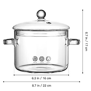 YARDWE Clear Glass Pot Glass Saucepan Heat Resistant Cooking Pot Glass Stovetop Pot with Lid for Pasta Noodle, Soup, Milk, Baby Food, 6.3x6.3x6.7 Inch (1900ml)