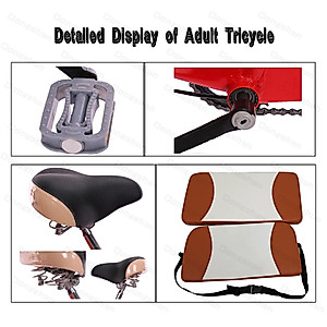 DONGSHAN Tricycle Adult 20'' 3-Wheel Bicycle Folding Bikes Comfortable seat, Rear Enlarged Food Basket Shock-Absorbing Front Fork for Parents to Pick up and Drop Off Children Load 440lbs (Black)