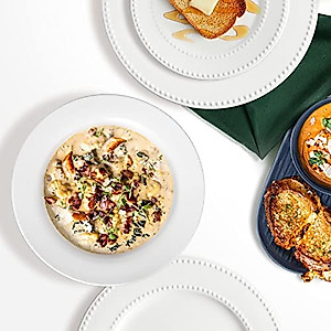 Wareland Rimmed Pasta Bowls Set of 4, 22 OZ Wide Rim Pasta Plates, Large Salad Serving Bowls for Restaurant, White Porcelain Deep Spaghetti Plates, Microwave Dishwasher Oven Safe