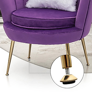 MoNiBloom Upholstered Velvet Accent Chair Elegant Mid-Century Modern Purple Shell Chair w/Cushion and Golden Legs, Retro Leisure Tufted Flower Arm Chair for Living Room Bedroom Reading Areas