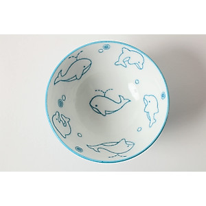 Mino ware Japanese Ceramics Kids Rice Bowl made in Japan (Japan Import) Dolphine & Whale Blue MIC014