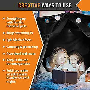 Big Oversized Blanket, 10' x 10' (120'' x 120'') Large Blanket for Families, Extra Soft, Lightweight, Plush Giant Blanket for All Seasons, XL Oversize Fleece Throw, Worlds Biggest Blanket (Black)