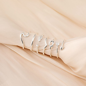 FUNEIA 6PCS Arrow Knot Wave Rings for Women 14K Gold Plated Adjustable Stackable Thumb Open Rings Set