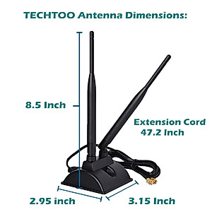TECHTOO WiFi Antenna Dual Band 2.4GHz - 5.8GHz with RP-SMA Connector Magnetic Base for Wireless Network Router - USB Adapter - PCI PCIe Cards - Signal Booster - Access Point - Wireless Range Extender