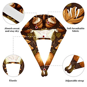 Happy Thanksgiving Acorns Bouffant Working Cap with Ribbon Tie for Women Long Hair, Scrub Surgical Hat, One Size Head Cover