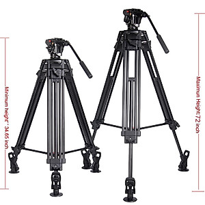 Video Tripod System, Regetek 72 Inch Professional Heavy Duty Aluminum Adjustable Photography Camera Tripod Stand with 360 Degree Fluid Drag Pan Head & Carry Bag for for Canon Nikon DV DSLR Camcorder